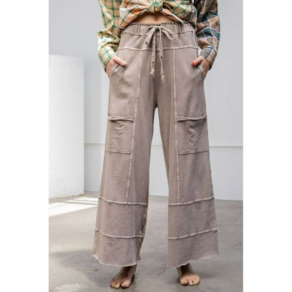 easel | Pants & Jumpsuits | Easelmineral Washed Terry Knit Wide Leg ...